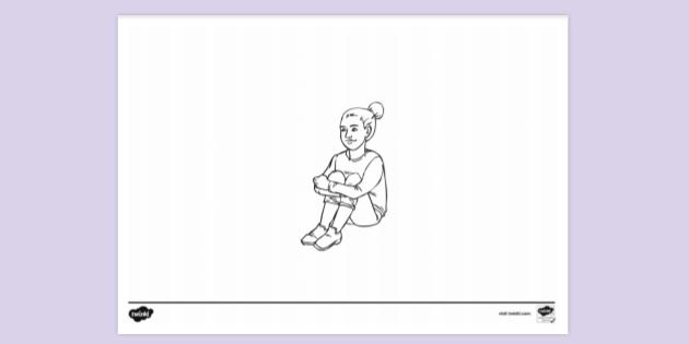 Girl Sat Down Colouring Sheet | Colouring | Twinkl Resources