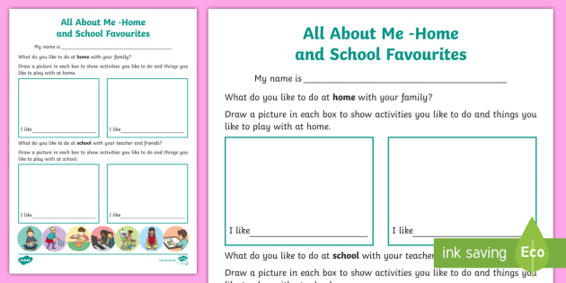 All About Me - Home and School Favourites Worksheet