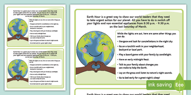 Earth Hour Ideas Postcards (teacher made)