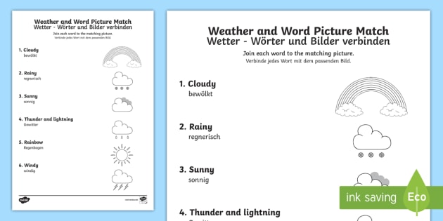 Word and Picture Matching Weather Worksheet - English/German