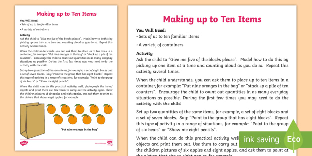 Making up to Ten Items Activity