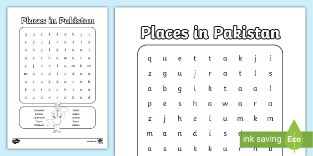 Places in Pakistan Word Search (teacher made)
