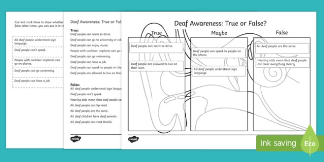 Deaf Awareness True or False Cut and Stick Activity