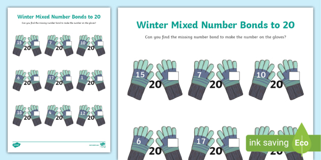 Winter-Themed Mixed Number Bonds to 20 Worksheet / Worksheet
