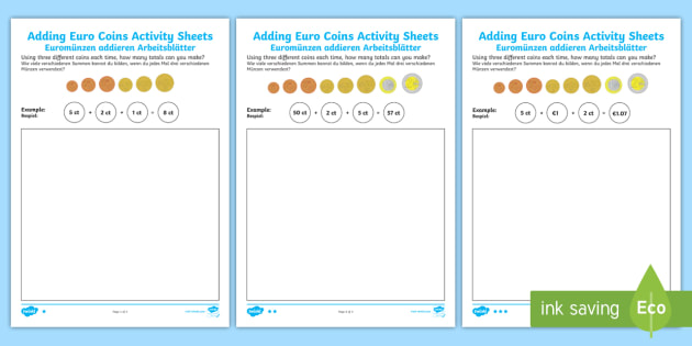 Adding Euro Coins Worksheet - English & German Resource