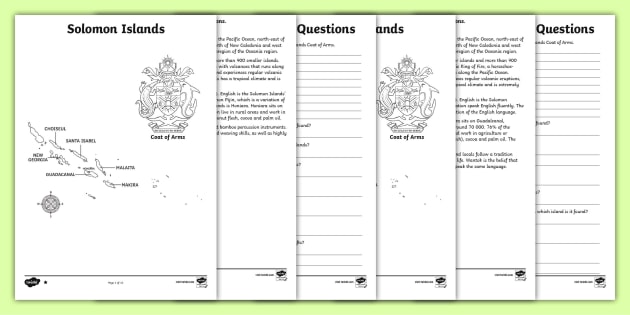 Solomon Islands Differentiated Comprehension Worksheet