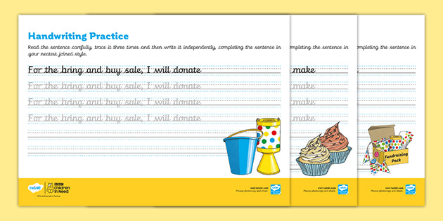 KS2 BBC Children In Need Continuous Cursive Handwriting Practice 