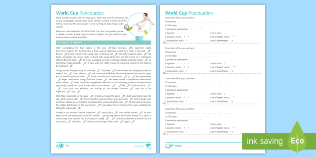 Missing Punctuation Worksheet with Answers | Football
