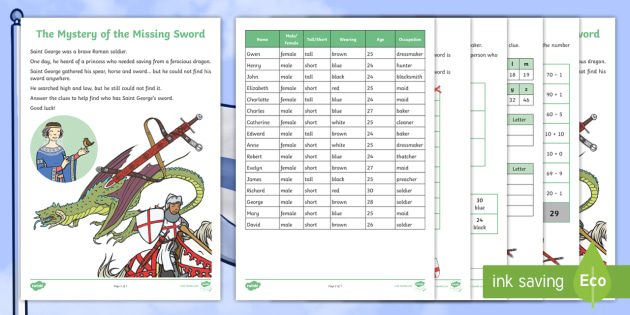 * NEW * KS1 The Mystery of the Missing Sword Maths Mystery Game - Problem