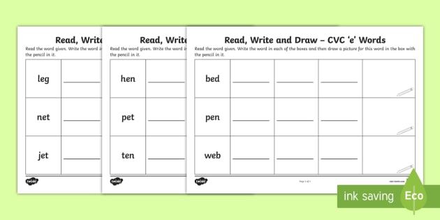 Read, Write and Draw CVC 'e' Words Worksheet / Worksheet
