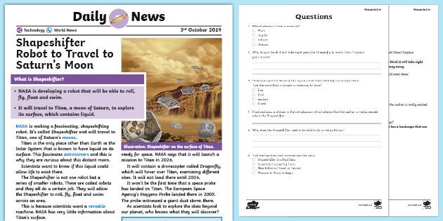 UKS2 NASA Develops Shapeshifter Robot Daily News Story - NewsRoom