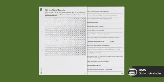 Biomes Word Search