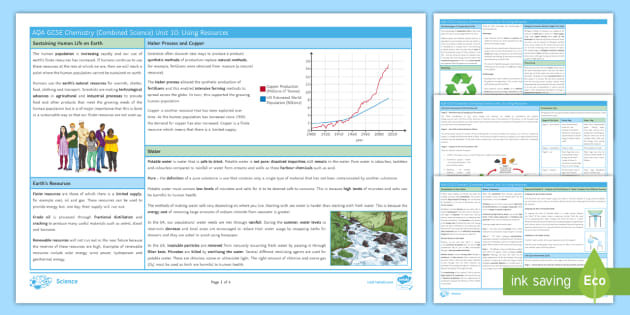 AQA GCSE Chemistry (Combined) Unit 10: Using Resources Knowledge Organiser
