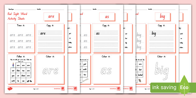 New Zealand Red Sight Words Worksheets (Teacher-Made)