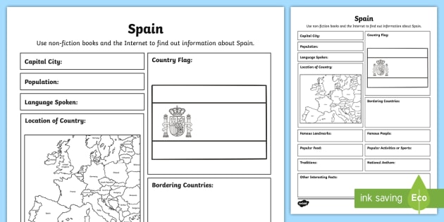Spain Fact File Writing Template (teacher made)