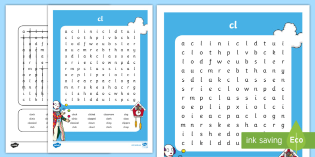 'cl' Consonant Blend Differentiated Word Search