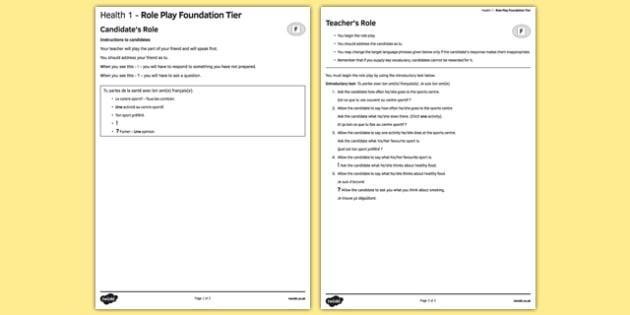 Health 1 GCSE Foundation Tier Role-Play French