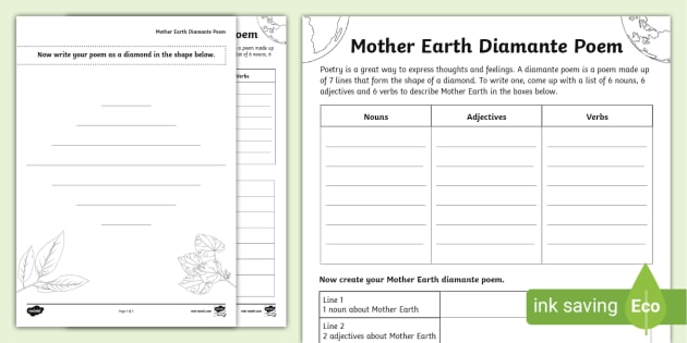 Mother Earth Diamante Poem Template (Teacher-Made)