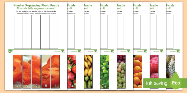 Fruit Themed Number Sequencing Photo Puzzles English/Italian - Fruit Themed