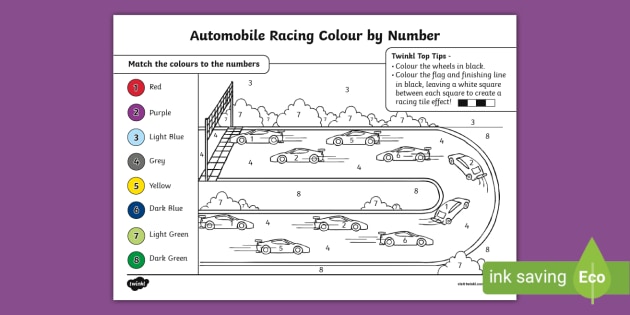 FREE! - Automobile Racing Colour by Number (teacher made)