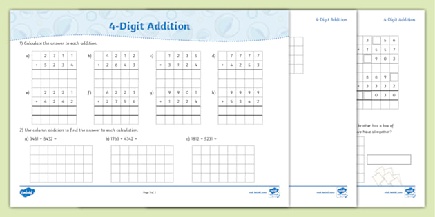 4 Digit Addition With Regrouping Worksheets Double Digit Addition