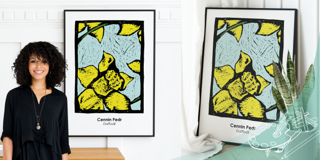 Cennin Pedr Daffodil Linocut Spring Poster (teacher made)