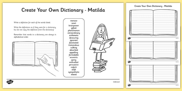 Matilda Key Vocabulary Create Your Own Dictionary