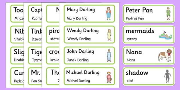 Peter Pan Word Cards Polish Translation