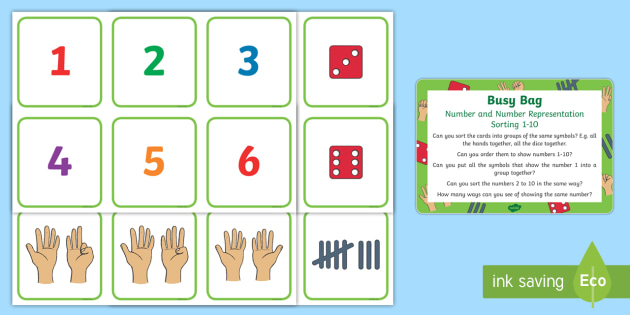 Number and Number Representation Sorting 1-10 Busy Bag Prompt Card and