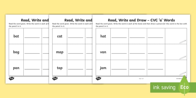 Read, Write and Draw CVC 'a' Words Worksheet / Worksheet