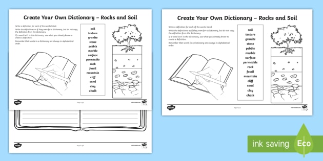 Rocks and Soil Create Your Own Dictionary Activity