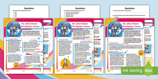KS2 Winter Paralympics Differentiated Reading Comprehension Activity