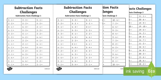 Subtraction Facts Challenges | Primary Resources