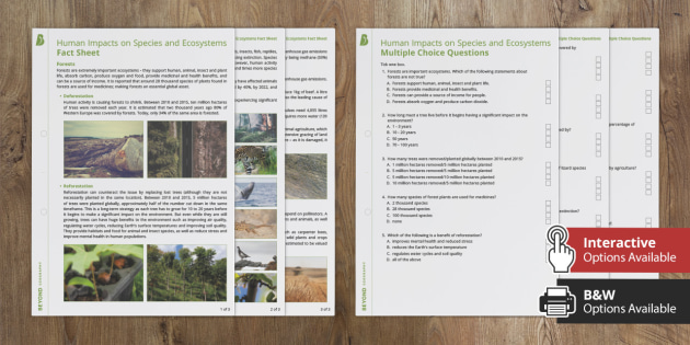Human Impacts on Ecosystems Fact Sheet and Multiple Choice Questions