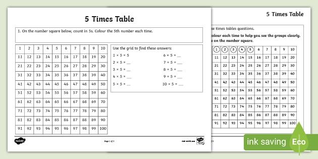 5x Table Activity Sheet (Teacher-Made)