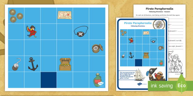Pirate-Themed Following Directions Activity Pack (Compatible with Bee-Bot)