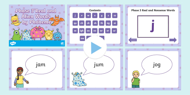 Phase 3 Real and Alien Words by Phoneme PowerPoint