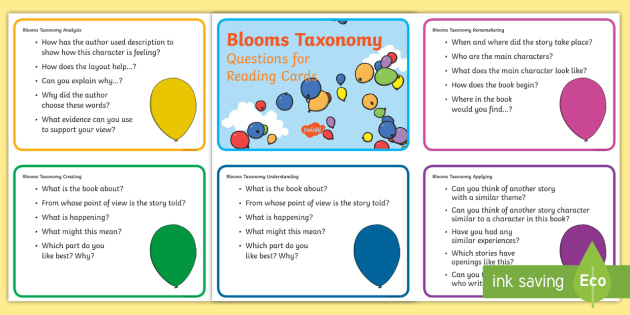 Bloom's Balloons: Bloom's Taxonomy Questions for Reading Cards