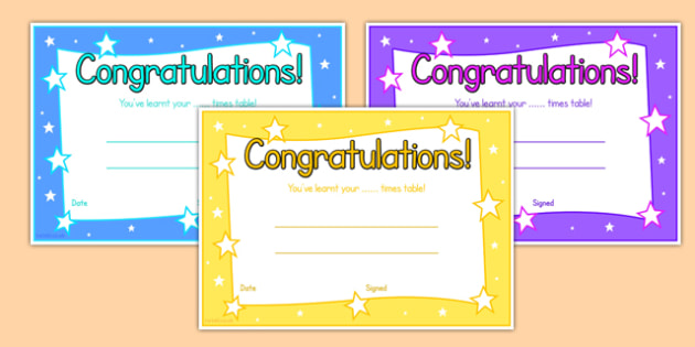 Editable Times Table Certificate (teacher made)