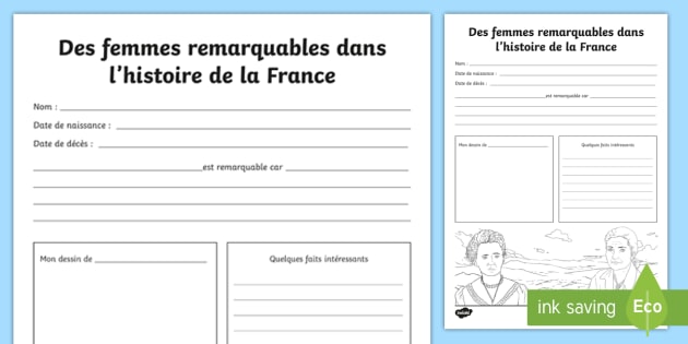 Feuille d'activités : Des femmes remarquables dans l'histoire de la France