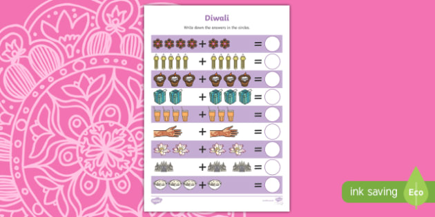 Diwali Up to 10 Addition Sheet (teacher made)