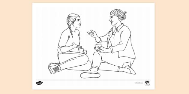 Mother and Daughter Talking Colouring Sheet