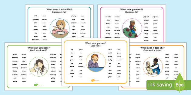 Five Senses Description Word Mats English Italian Senses Word Mat