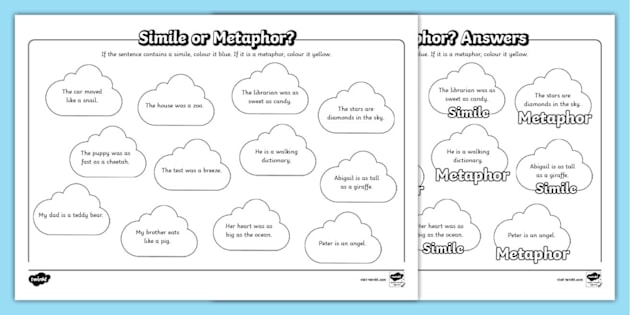 Metaphor Worksheet Pdf