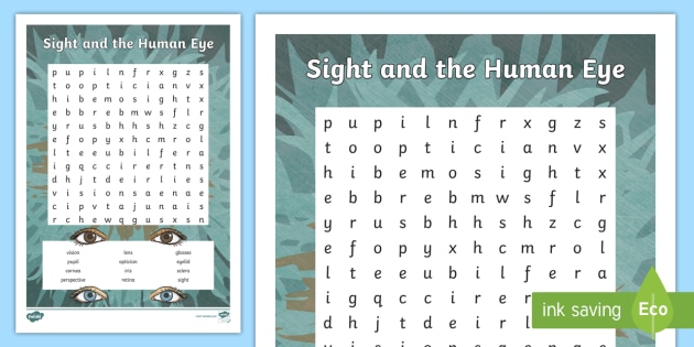 Sight and the Human Eye Keywords Word Search (teacher made)