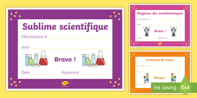 Certificats de récompense de fin d'année (teacher made)