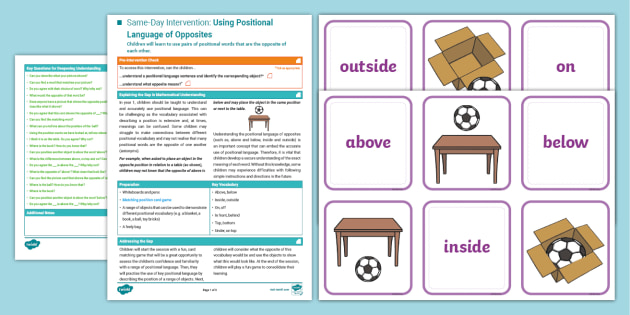 👉 Year 1 Maths Intervention: Positional Language of Opposites