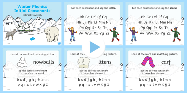 Winter Phonics Initial Consonants Interactive PowerPoint