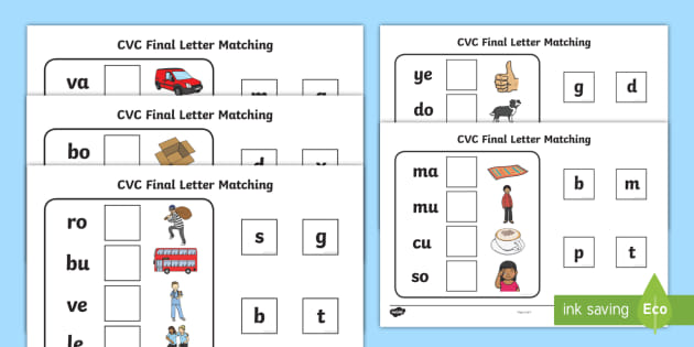 Workstation Pack: CVC Final Letter Matching Activity