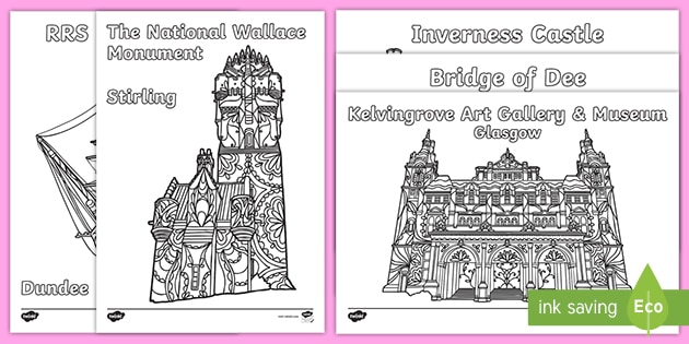 Scottish City Landmark Mindfulness Colouring Pages
